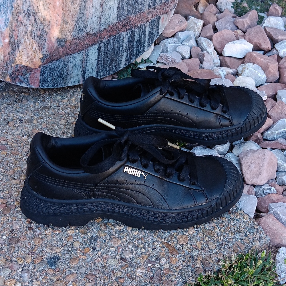 Puma Utility Black Leather Platform Sneakers Women's … - Gem